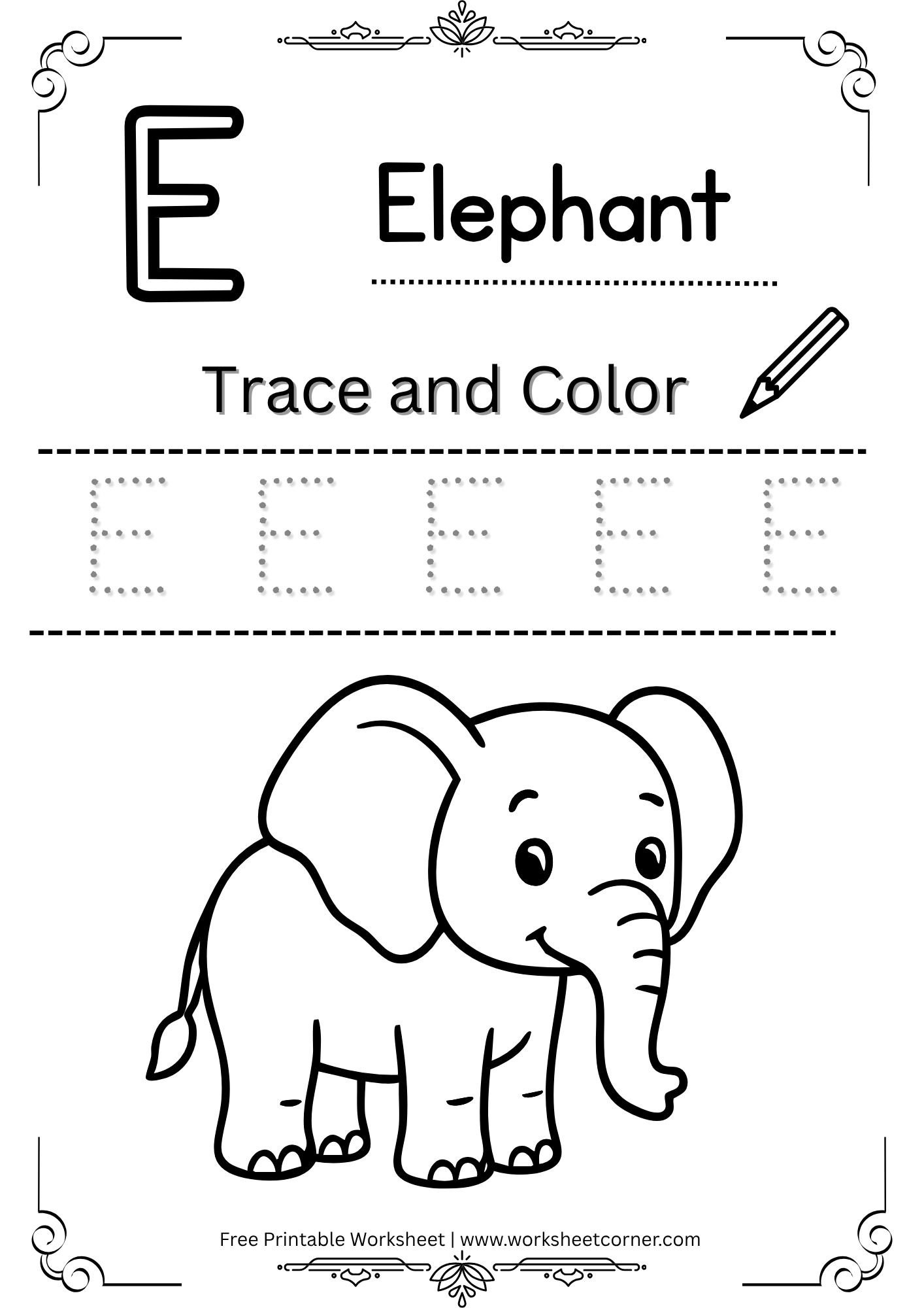 Letter E Tracing Worksheet for Nursery (Free PDF) - Worksheet Corner