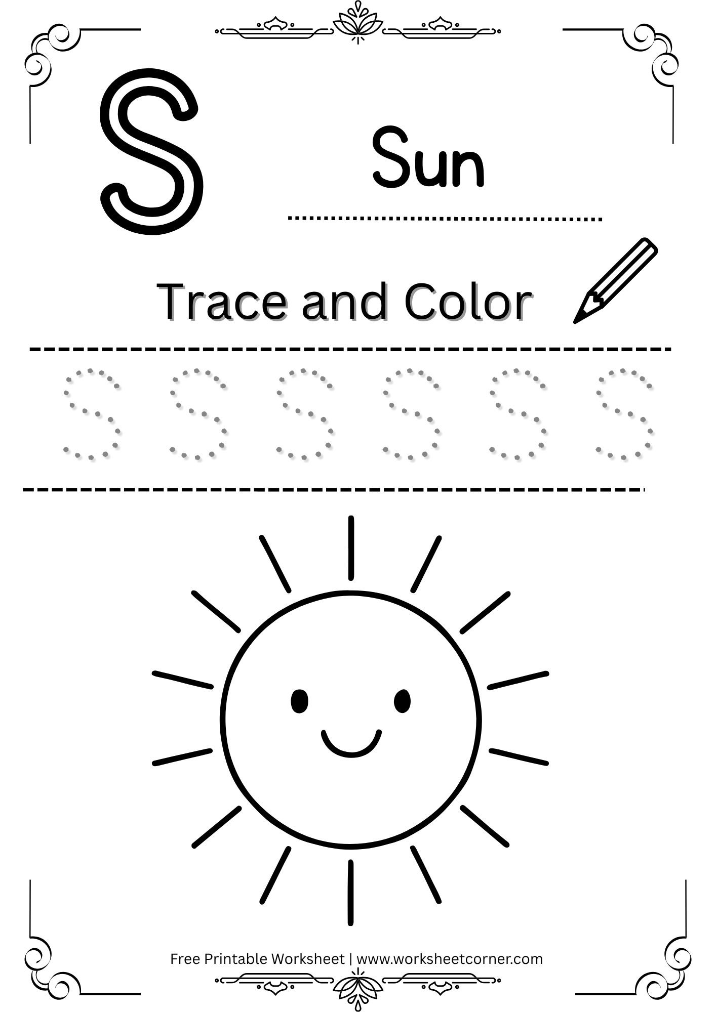 Letter S Tracing Worksheet for Nursery (Free PDF) - Worksheet Corner